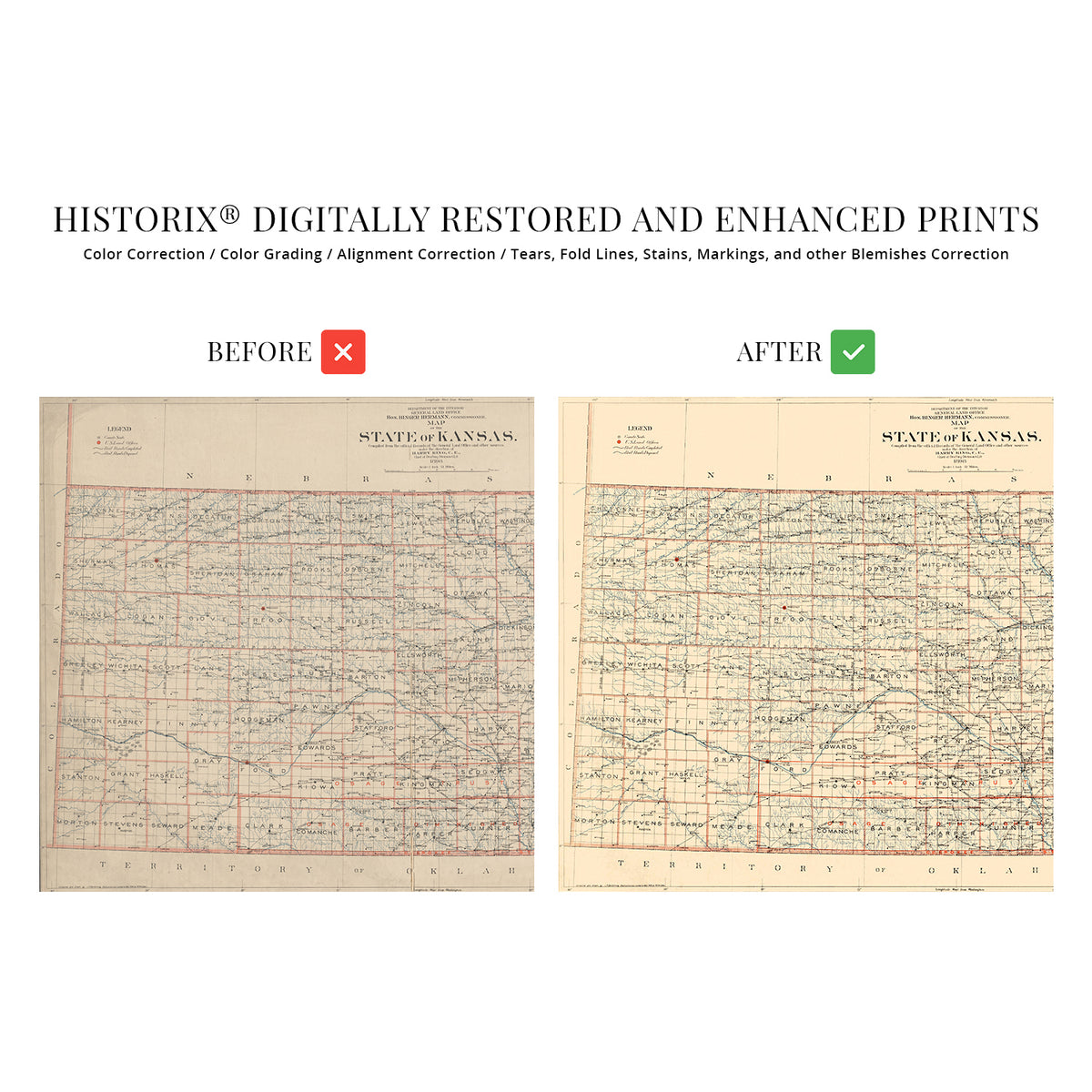 1898 Map of Kansas State from General Land Office Wall Art Print ...