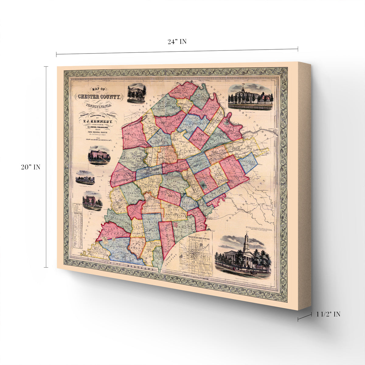 1856 Chester County Pennsylvania State Map Canvas Wall Art – Historic ...