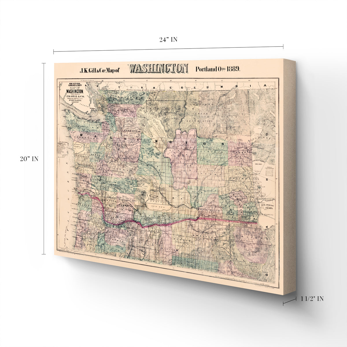 1889 Township & County Map of Washington State Canvas Wall Art ...