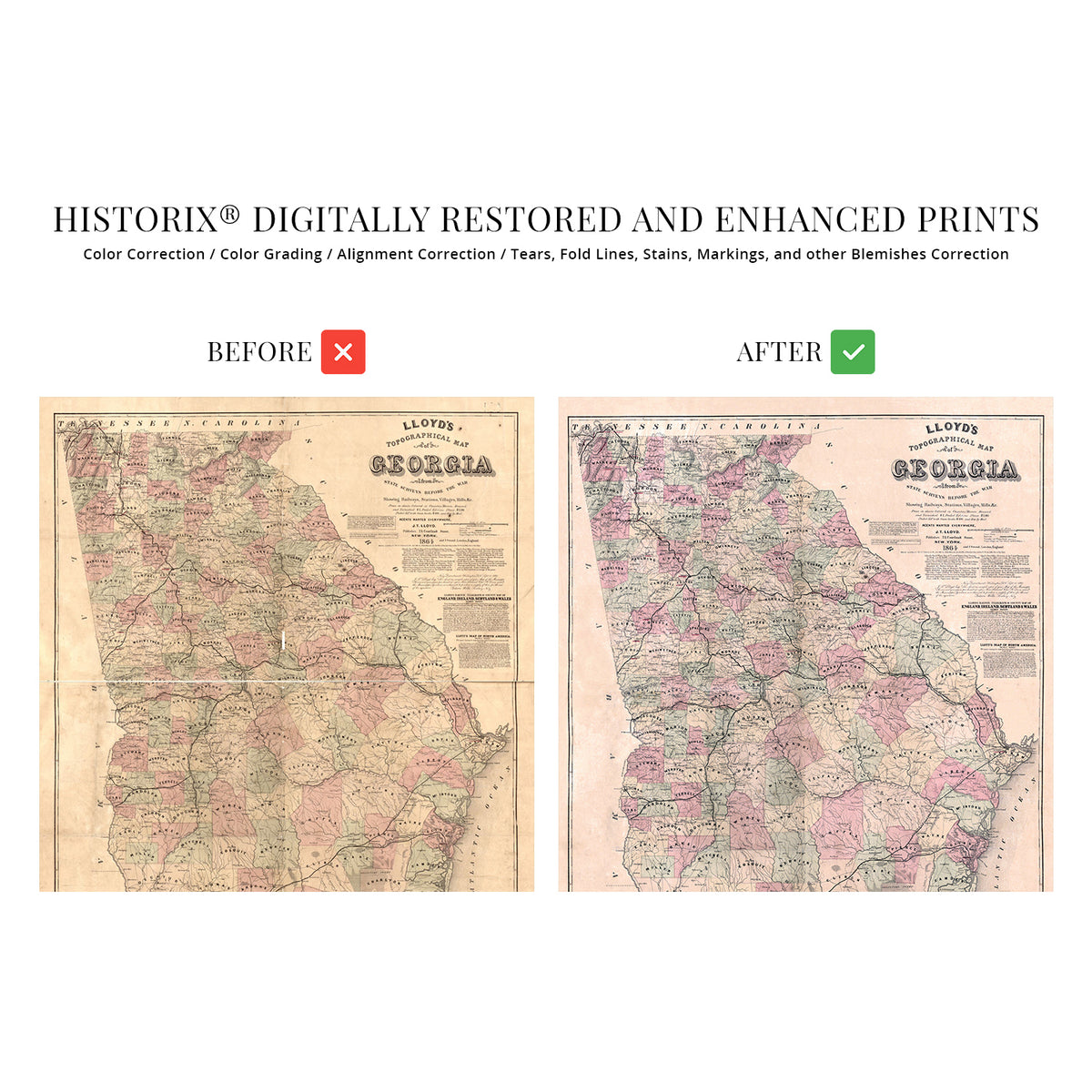1864 Topographical Map of Georgia from State Surveys Wall Art Print ...