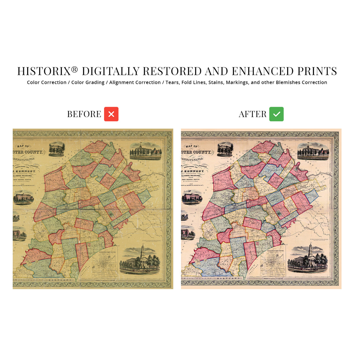 1856 Chester County Pennsylvania State Map Wall Art Print – Historic Prints
