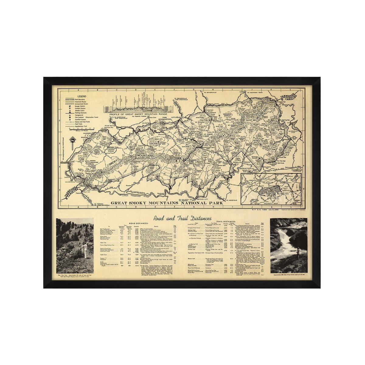 1940 Great Smoky Mountains National Park Mapa enmarcado arte de pared ...